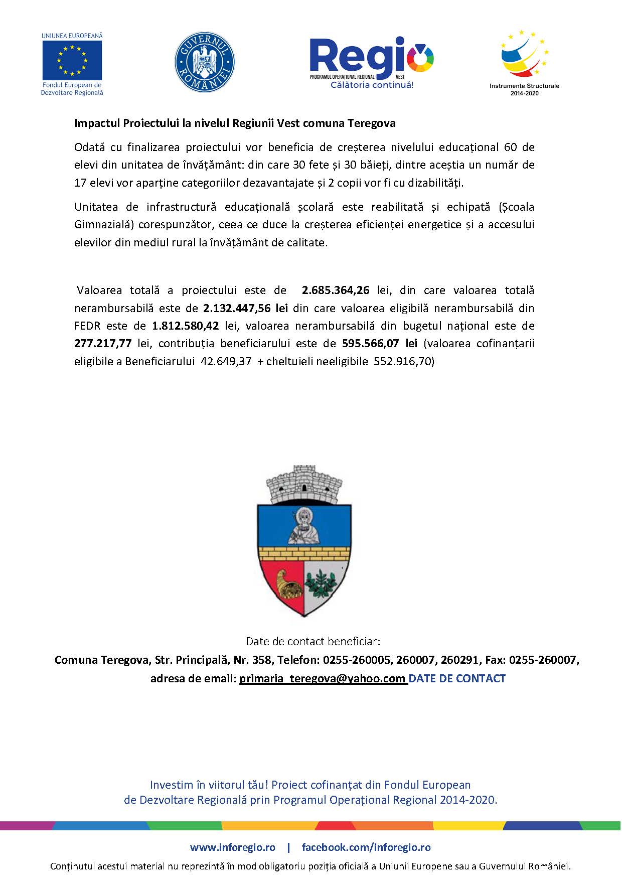 Comunicat de presă finalizare proiect ”Reabilitare, modernizare și dotare Liceu Tehnologic “Sf ...